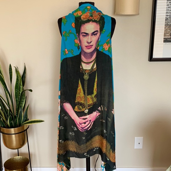 None | Jackets & Coats | Frida Kahlo Portrait Screenprint Vest Kimono ...